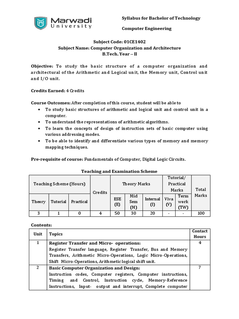 Computer Organizationand Architecture Syllabus | PDF | Central Processing Unit | Input/Output