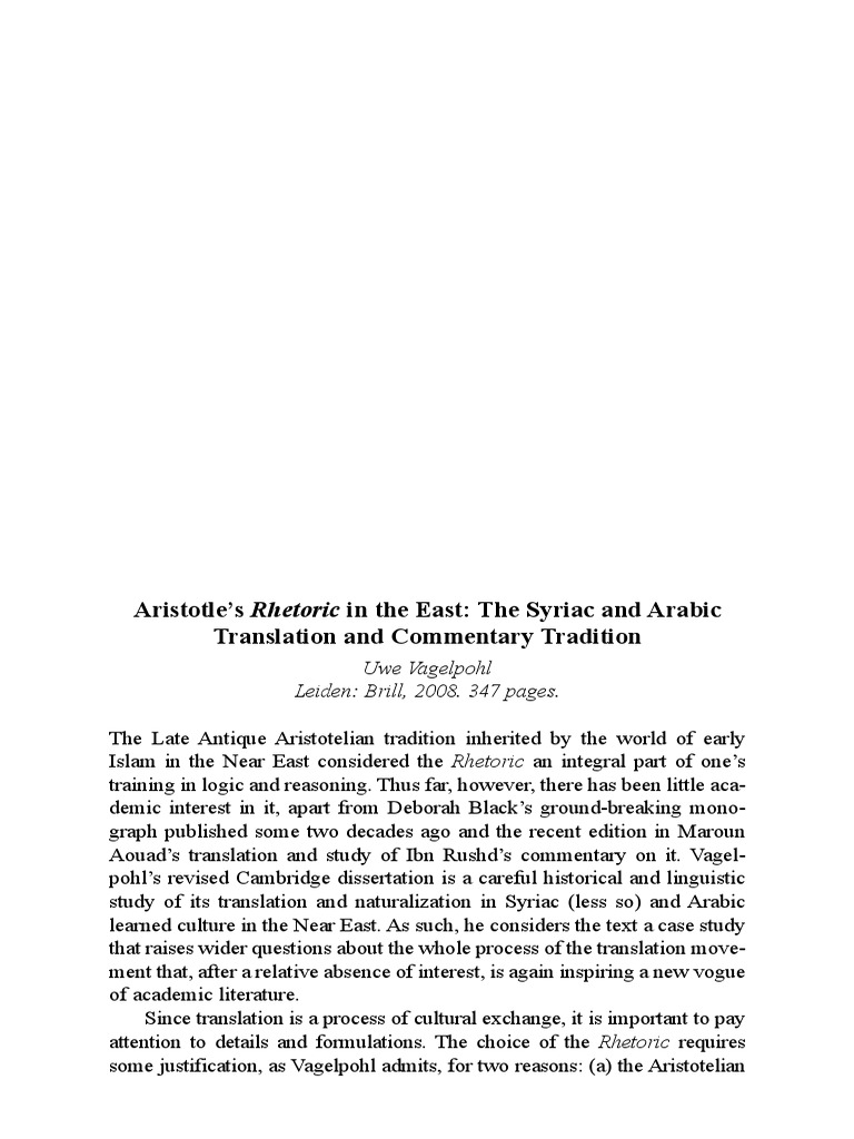 Aristotles Rhetoric in The East | PDF | Rhetoric | Translations