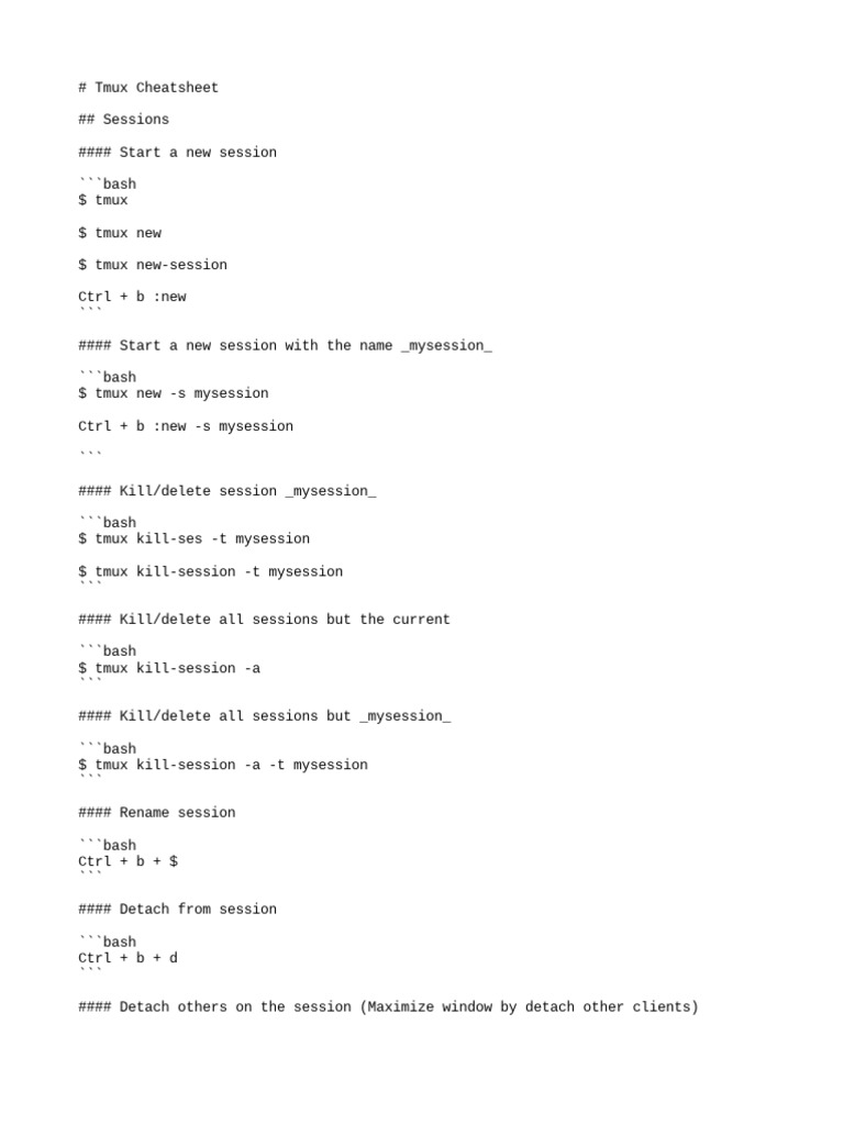 Tmux Cheatsheet | PDF | Keyboard Shortcut | Input/Output