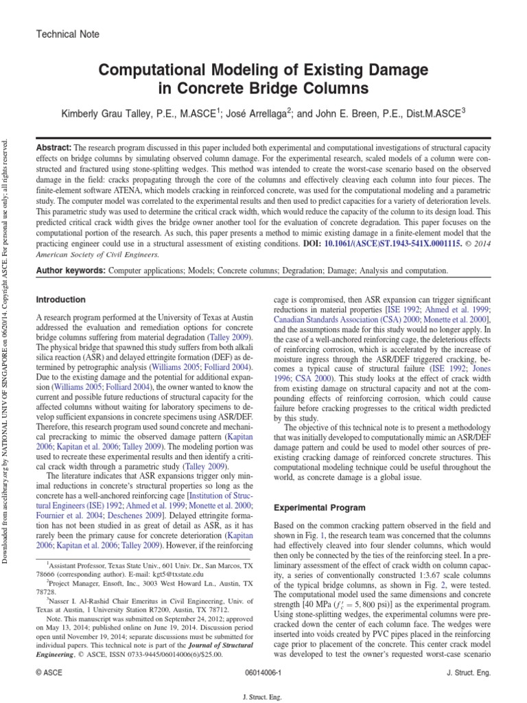 Computational Modeling of Existing Damage in Concrete Bridge Columns | PDF | Strength Of ...