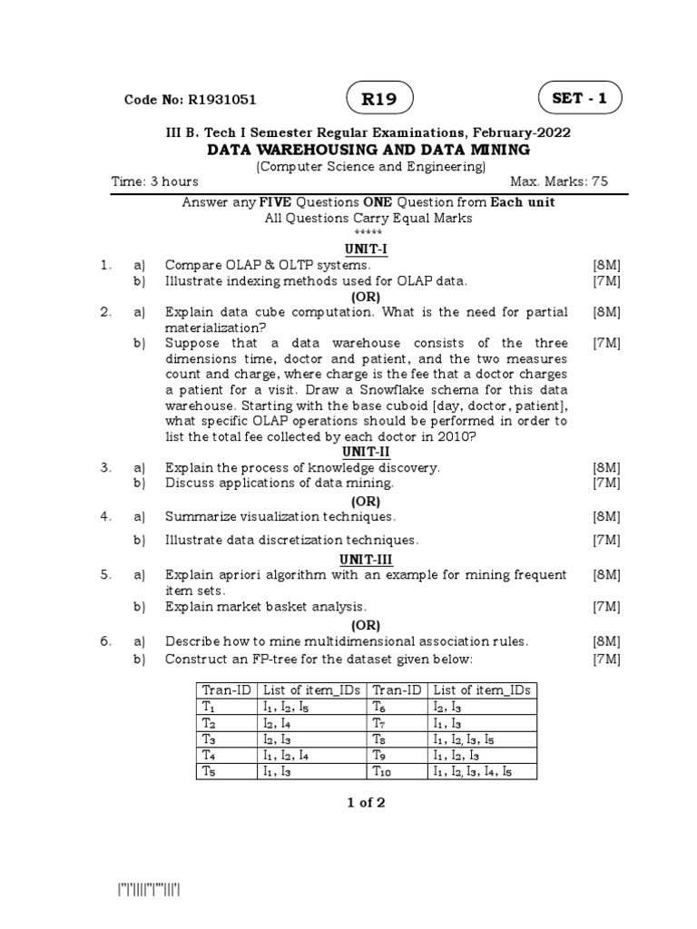 DATA WAREHOUSING AND DATA MINING Question | PDF | Data Warehouse | Algorithms
