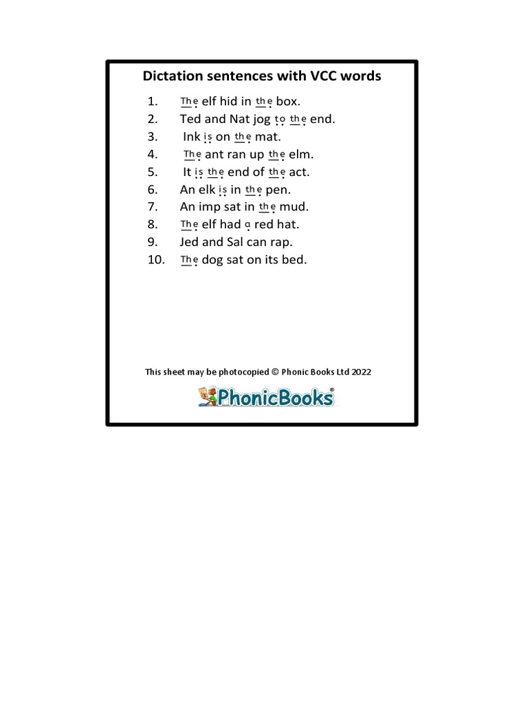 Dictation VCC Sentences | PDF