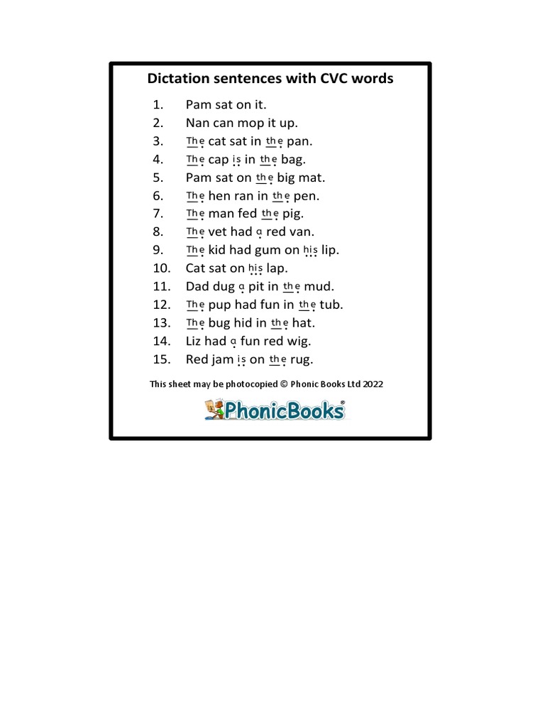 Dictation CVC Sentences | PDF