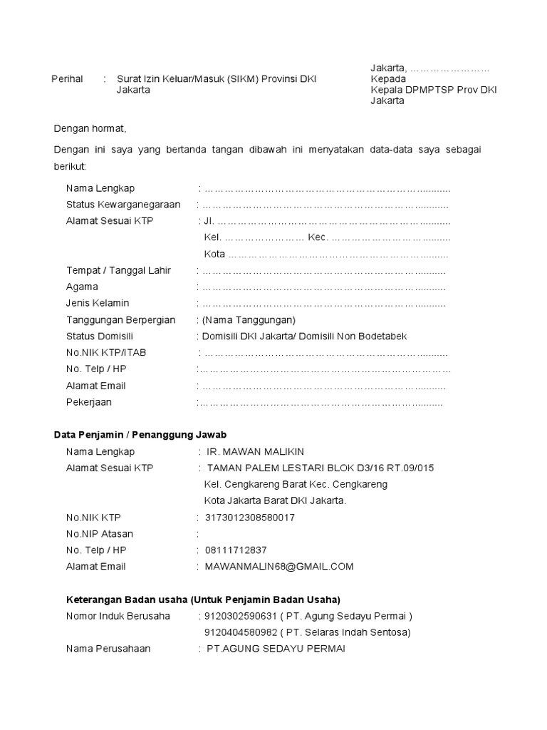 Permohonan SIKM PT. Agung Sedayu Permai | PDF