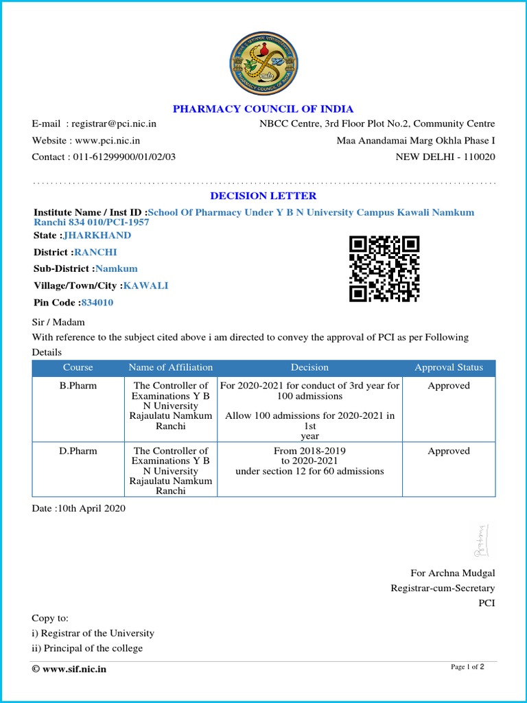 Decision Letter For Academic Session (2020-2021) | PDF