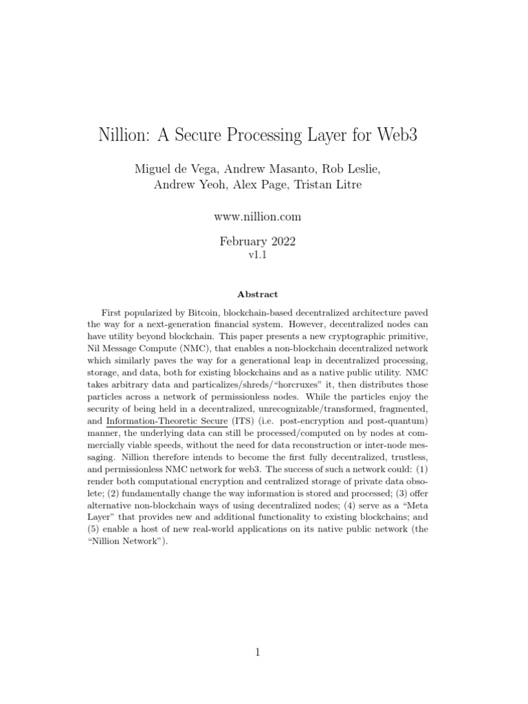 Nillion Whitepaper | PDF | Cryptography | Encryption