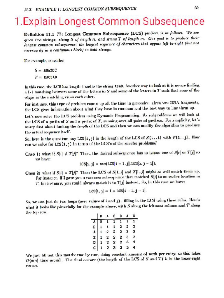 Longest Common Subsequence Dynamic Programming Pdf Computer Data Mathematics
