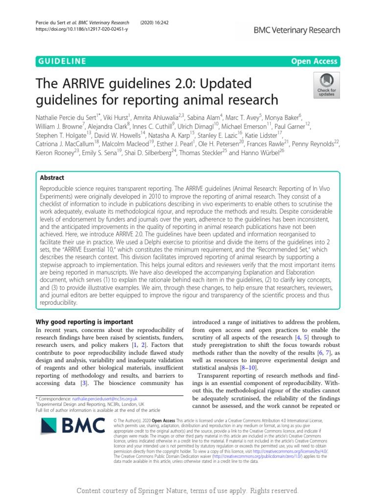 The ARRIVE Guidelines 20 Updated Guidelines For Re | PDF