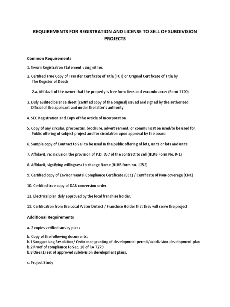 Requirements For Registration and LTS of Subdivision Project (Updated ...
