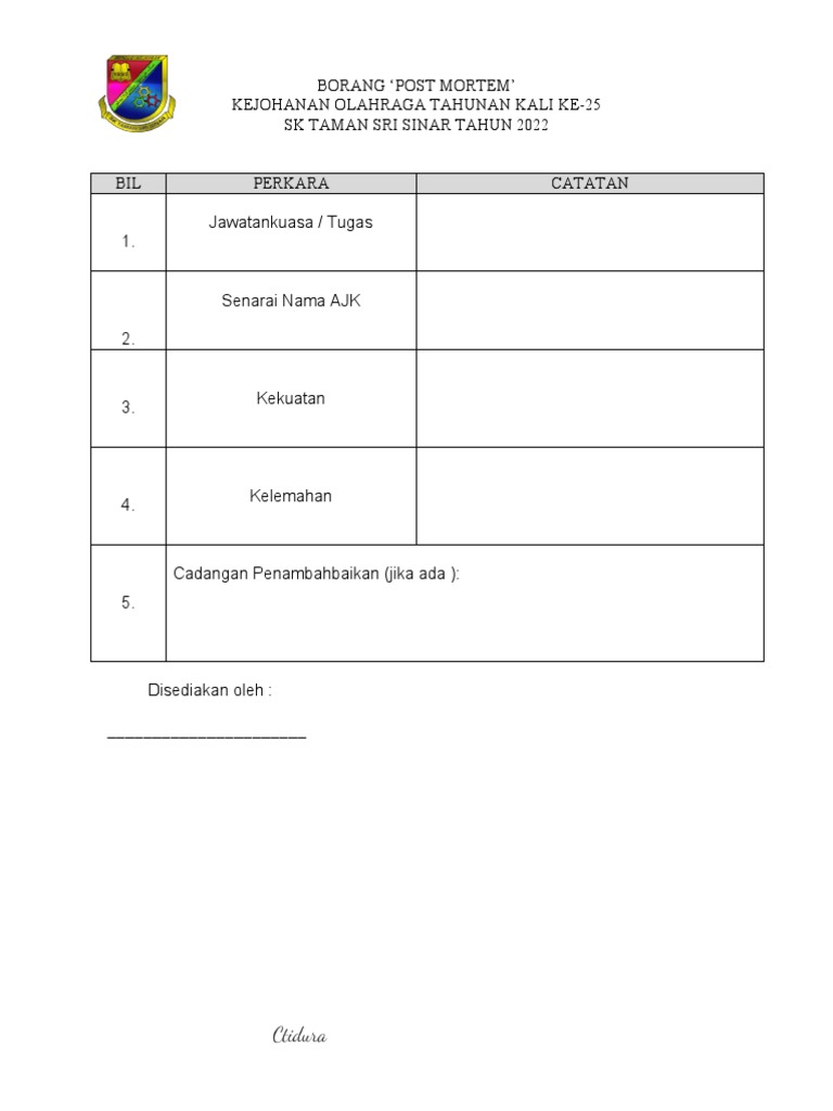 Borang Post Mortem Olahraga | PDF