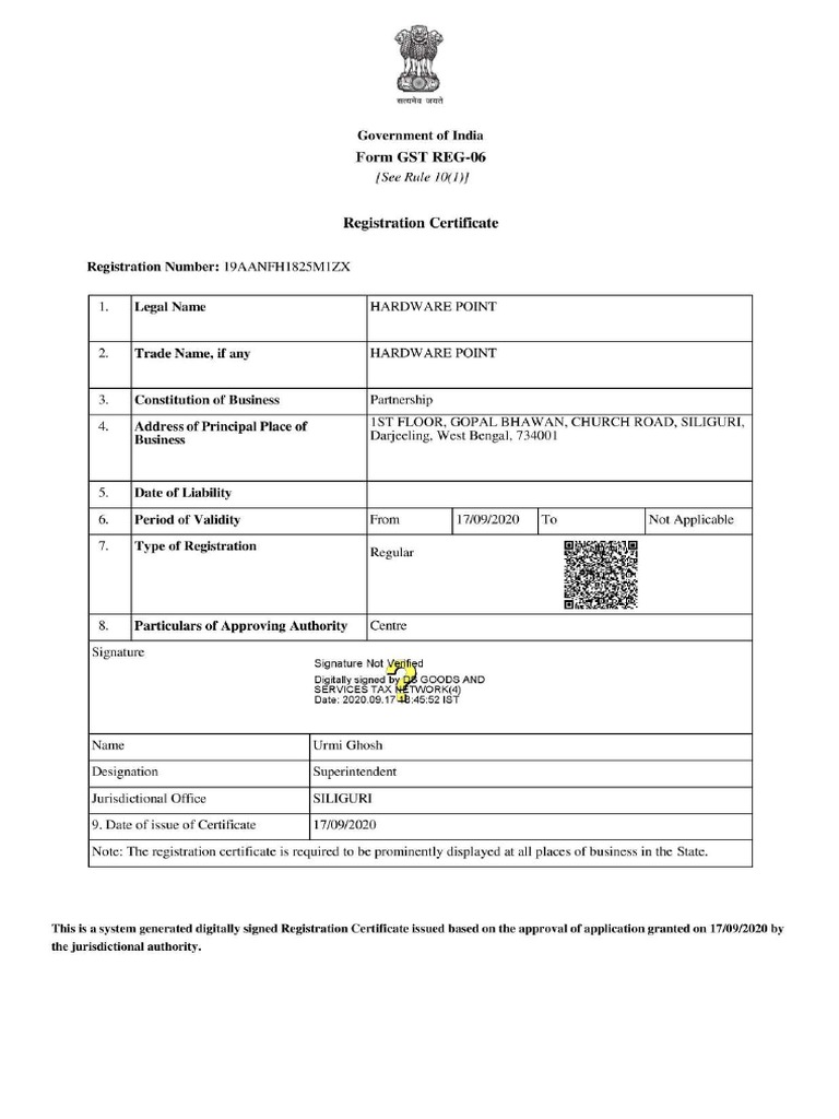 GST Certificate - Final | PDF