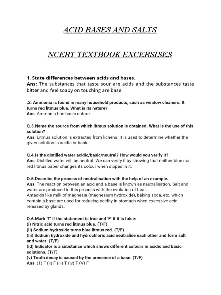 Acid Bases and Salts | PDF | Acid | Salt (Chemistry)