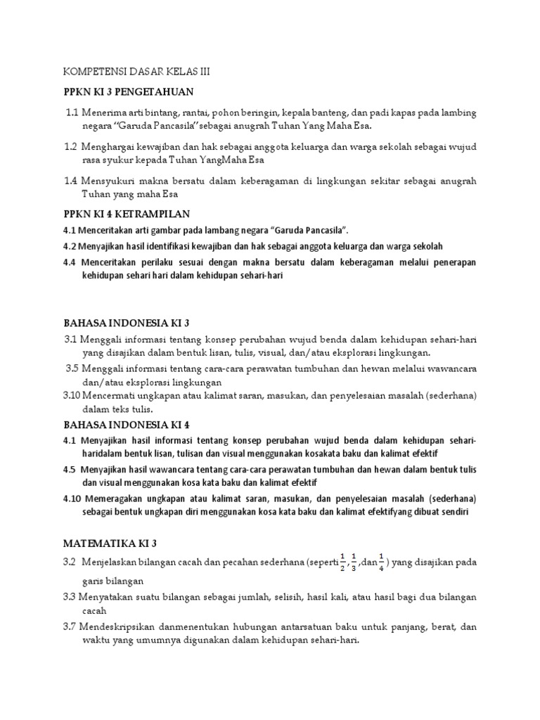 KD Tema 1-4 Semester 1 Kelas 3 Rapot Semester 1 New Fix | PDF | Kajian Bahasa Asing