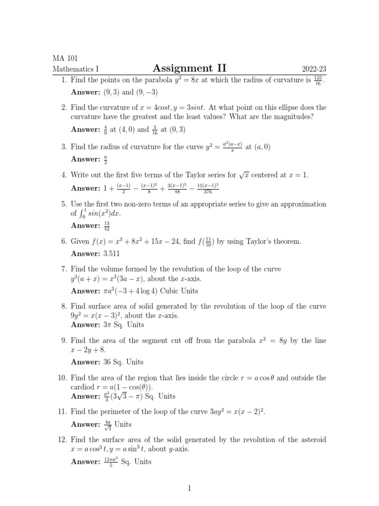 MA101 Assignment-2 2022-23 | PDF | Area | Curvature