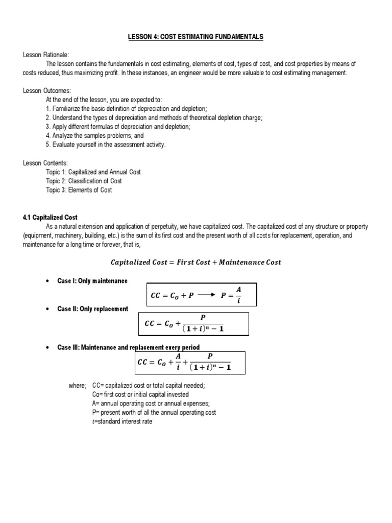 Lesson 4 Cost Estimating Fundamentals | PDF | Depreciation | Cost