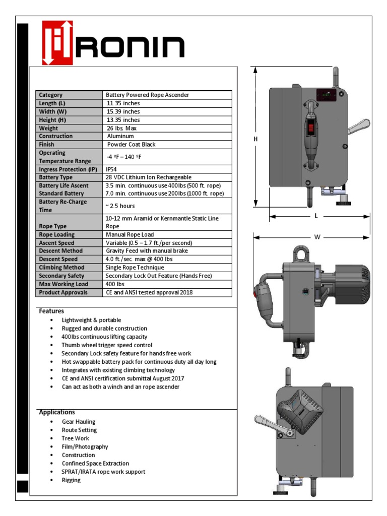Ronin Lift Specsheet | PDF