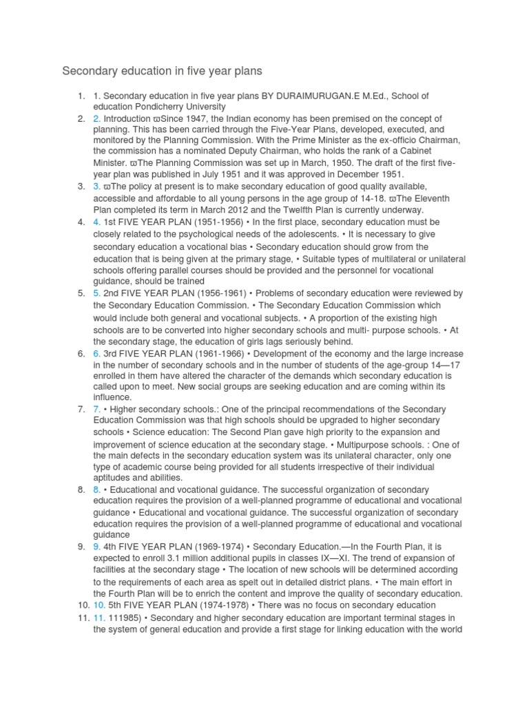 Secondary Education in Five-Year Plans | PDF | Teachers | Test (Assessment)