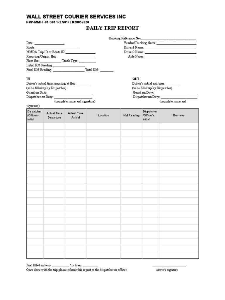Daily Trip Report Template | PDF | Technology & Engineering
