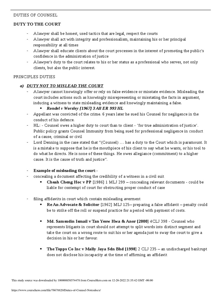 Duties of Counsel Notes | Download Free PDF | Barrister | Negligence