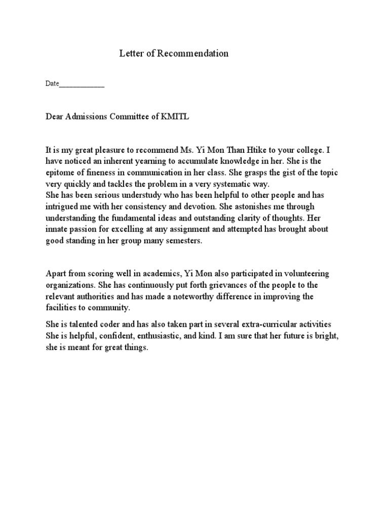 Recommendation Letter Sample | PDF