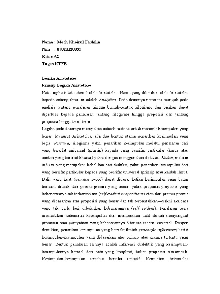 Prinsip Logika Menurut Aristoteles | PDF