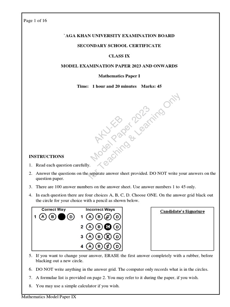 Mathematics Model Paper IX (Paper I) | PDF | Logarithm | Factorization