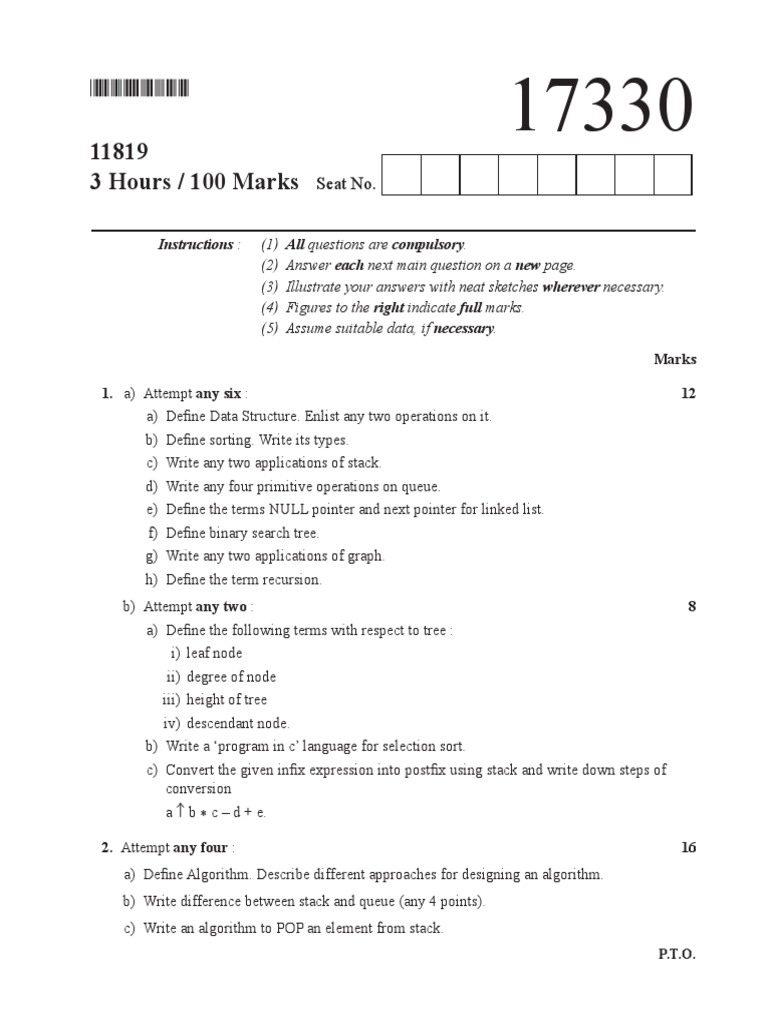 Co 3 Sem 17330 Data Structure Using Cwinter 2018 | PDF | Computer ...