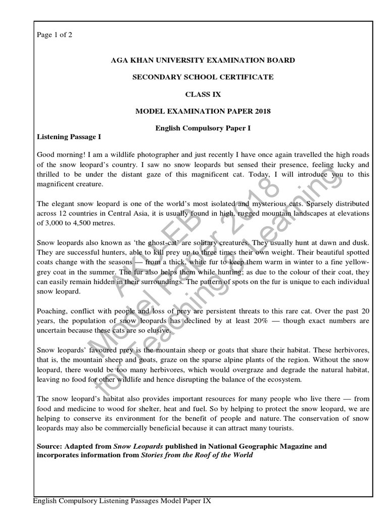 English Compulsory Listening Passages Model Paper IX | PDF | Leopard ...