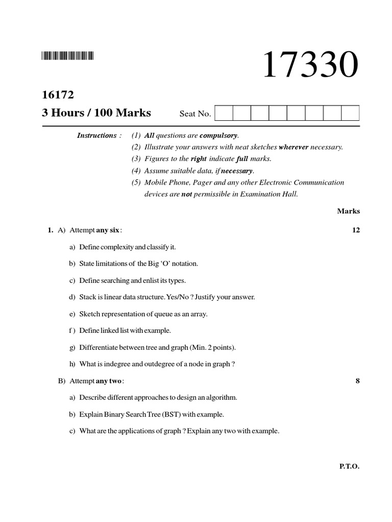 Co 3 Sem 17330 Data Structure Using C Summer 2017 | PDF | Algorithms And Data Structures ...