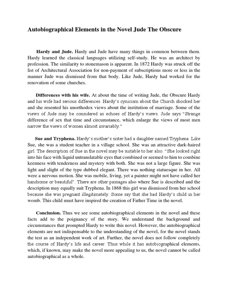 Autobiographical Elements in The Novel Jude The Obscure | PDF | General ...