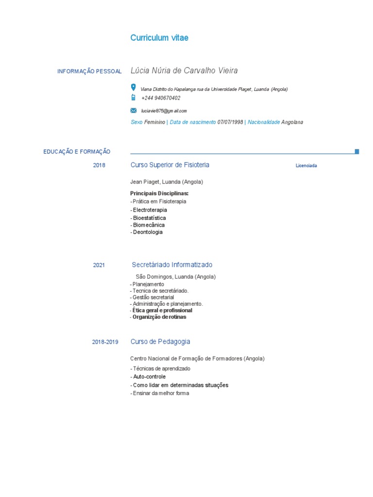 CV Lúcia | PDF | Angola | Secretário(a)