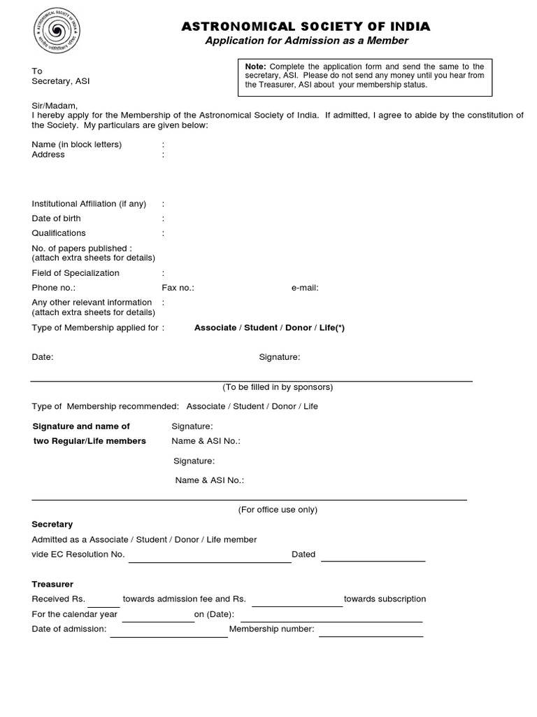 ASI_Membership_Form_PDF1 | PDF | University And College Admission | Justice