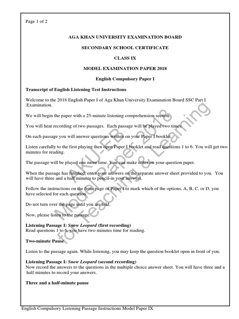 English Compulsory Listening Passage | PDF