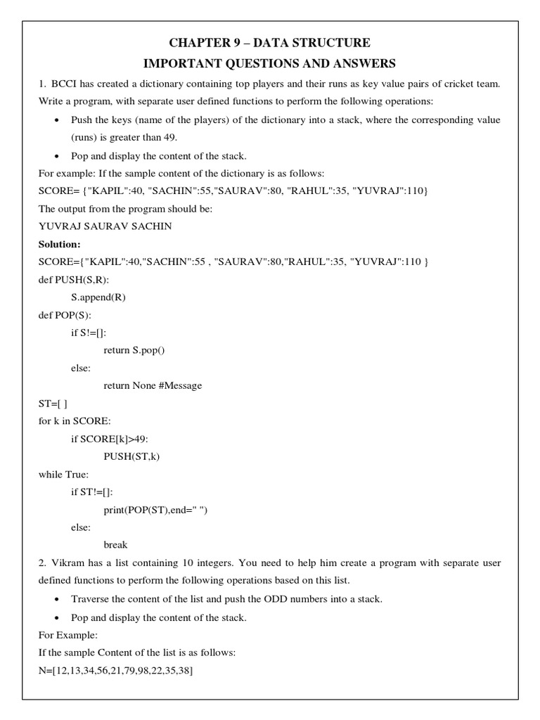 Chapter 9 Important Questions | PDF | Data Management | Computer Programming