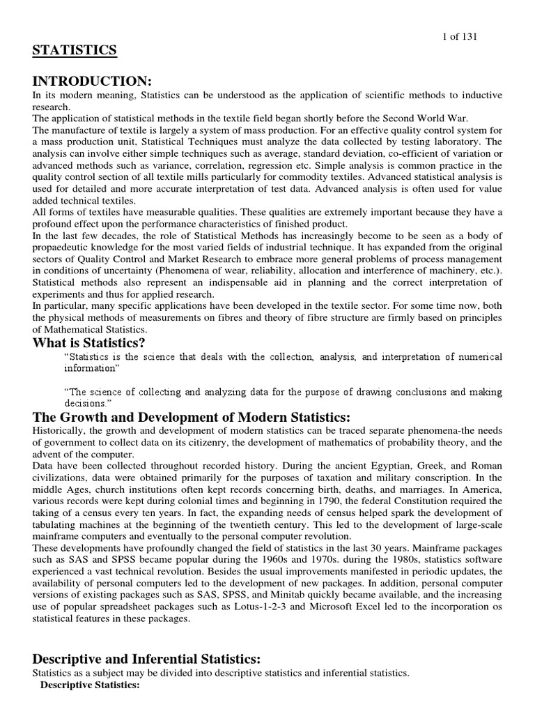 STATISTICS (Pages 131) | Download Free PDF | Statistics | Sampling (Statistics)