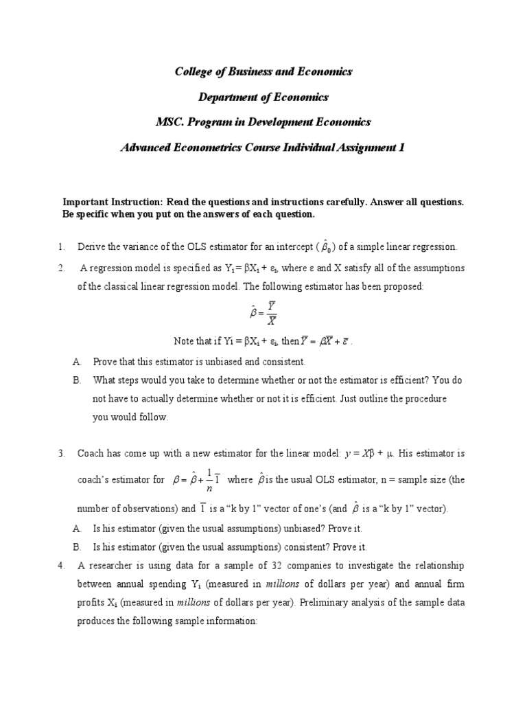 Econometrics Assignment Pdf Ordinary Least Squares Regression