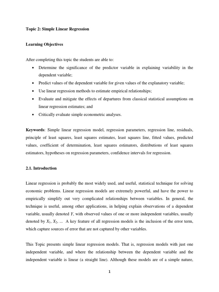 Chapter 2. Simple Linear Regression Module May13 | PDF