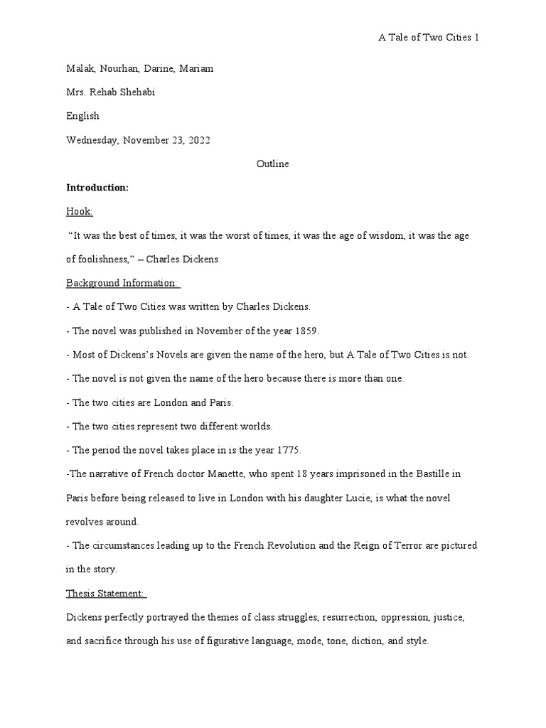 A Tale of Two Cities Analysis - Finalx | PDF | A Tale Of Two Cities