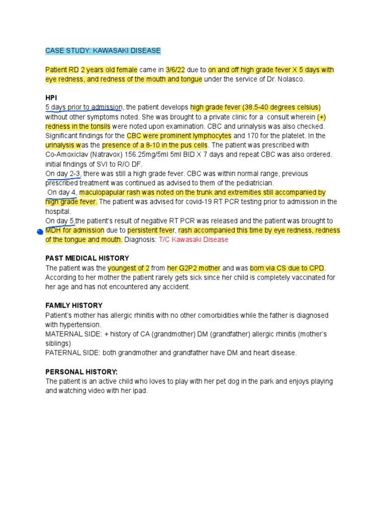 Case Study - Kawasaki Disease | PDF | White Blood Cell | Clinical Medicine