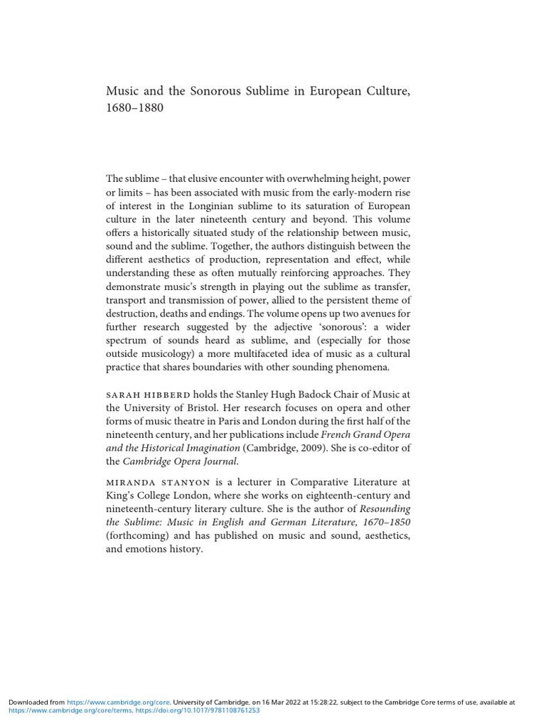 Music and The Sonorous Sublime in European Culture, 1680-1880 (Sarah ...
