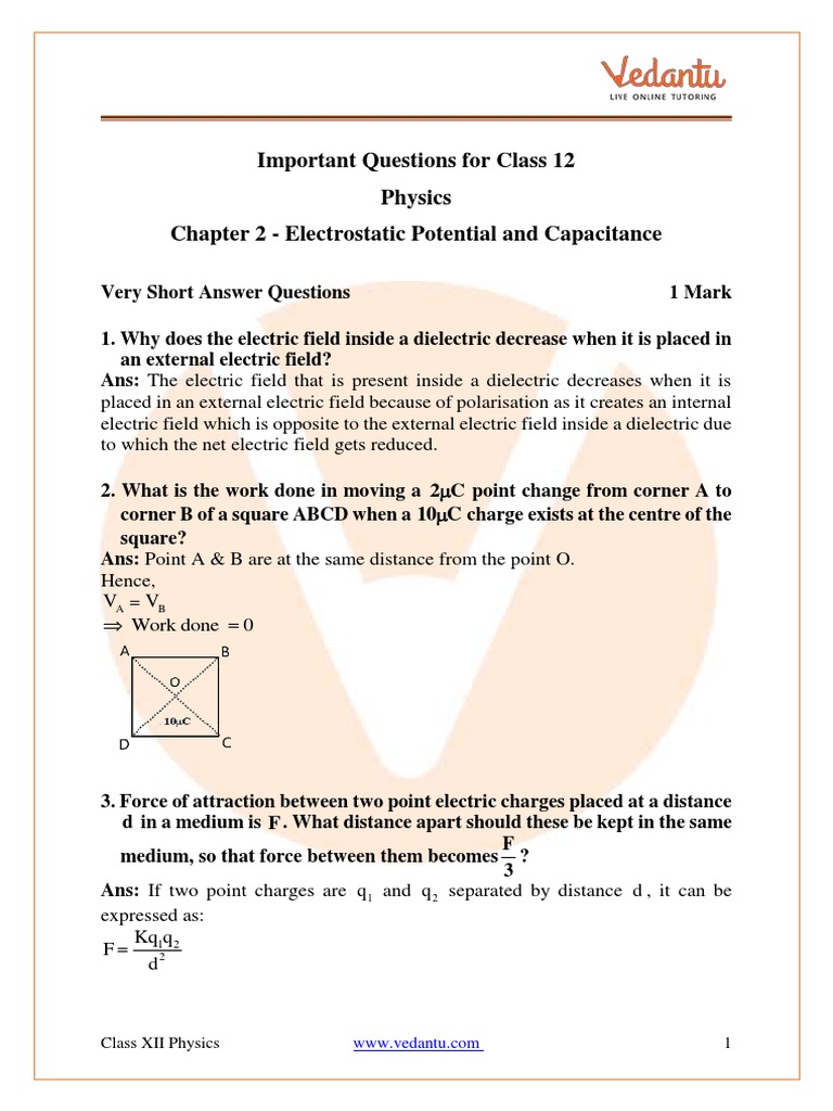Imp Q Phy CH 2 | PDF | Capacitance | Capacitor