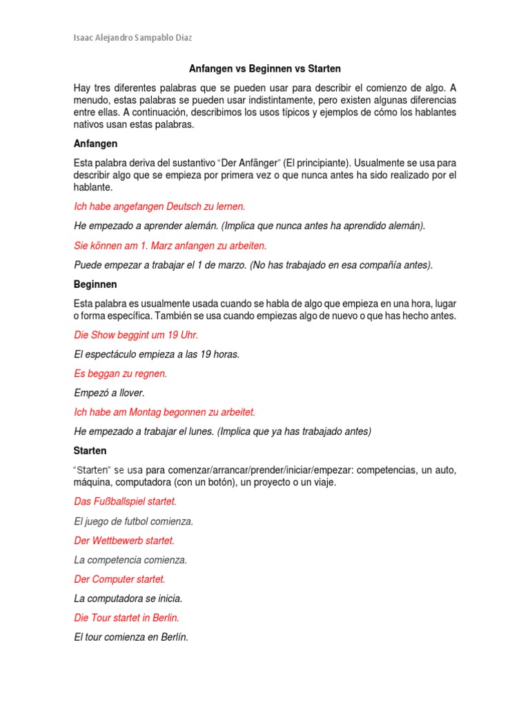 Anfangen Vs Beginnen Vs Starten | PDF