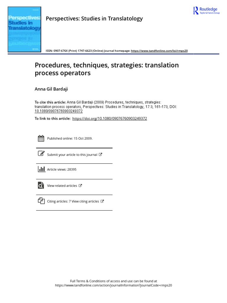 Procedures Techniques Strategies Translation Process Operators | PDF | Translations | Consciousness