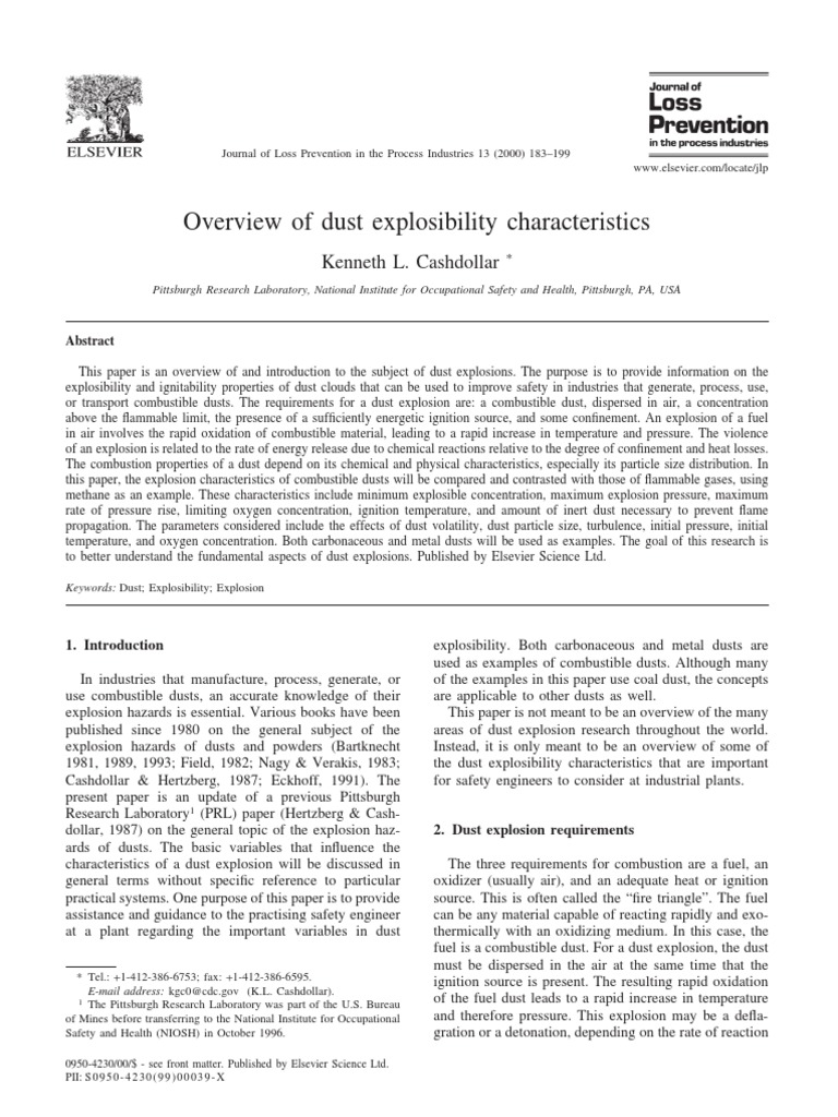 Cashdollar - 2000 - Overview of Dust Explosibility Characteristics ...