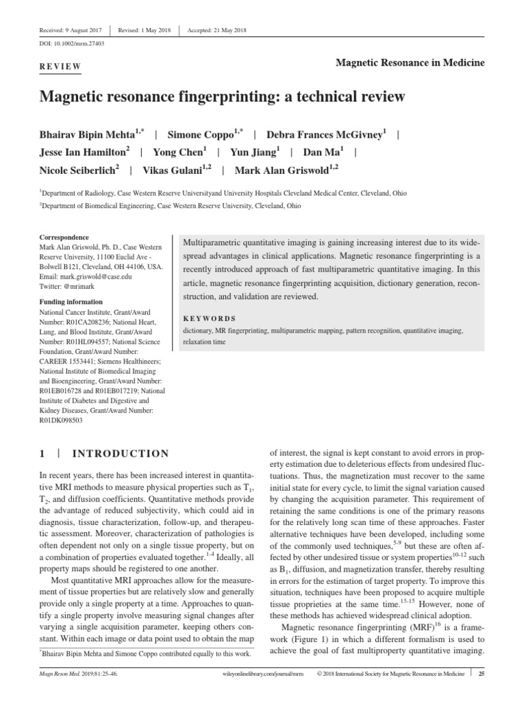 Magnetic Resonance Fingerprinting A Technical Review | PDF | Magnetic ...