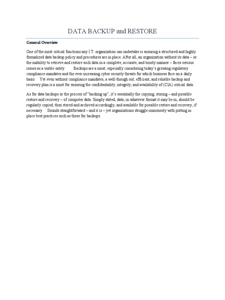 Data Backup and Restoration Policy | PDF | Backup | Information Security