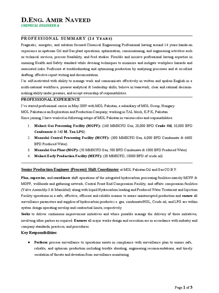 Amir Naveed - Resume Oil and Gas | PDF | Reliability Engineering ...