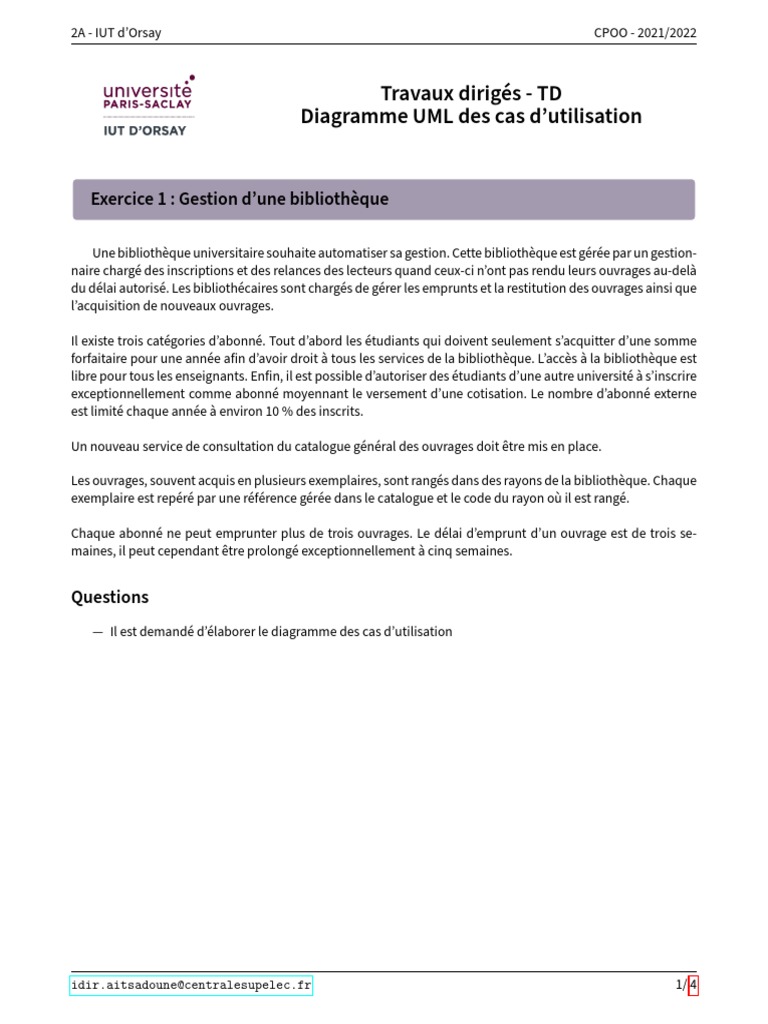 11-TD-uml-diagramme-cas-utilisation Corr | PDF | Caissier | Bibliothèques