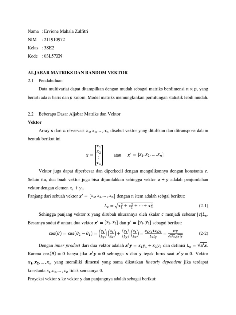 Analisis Peubah Ganda Matriks Dan Vektor | PDF