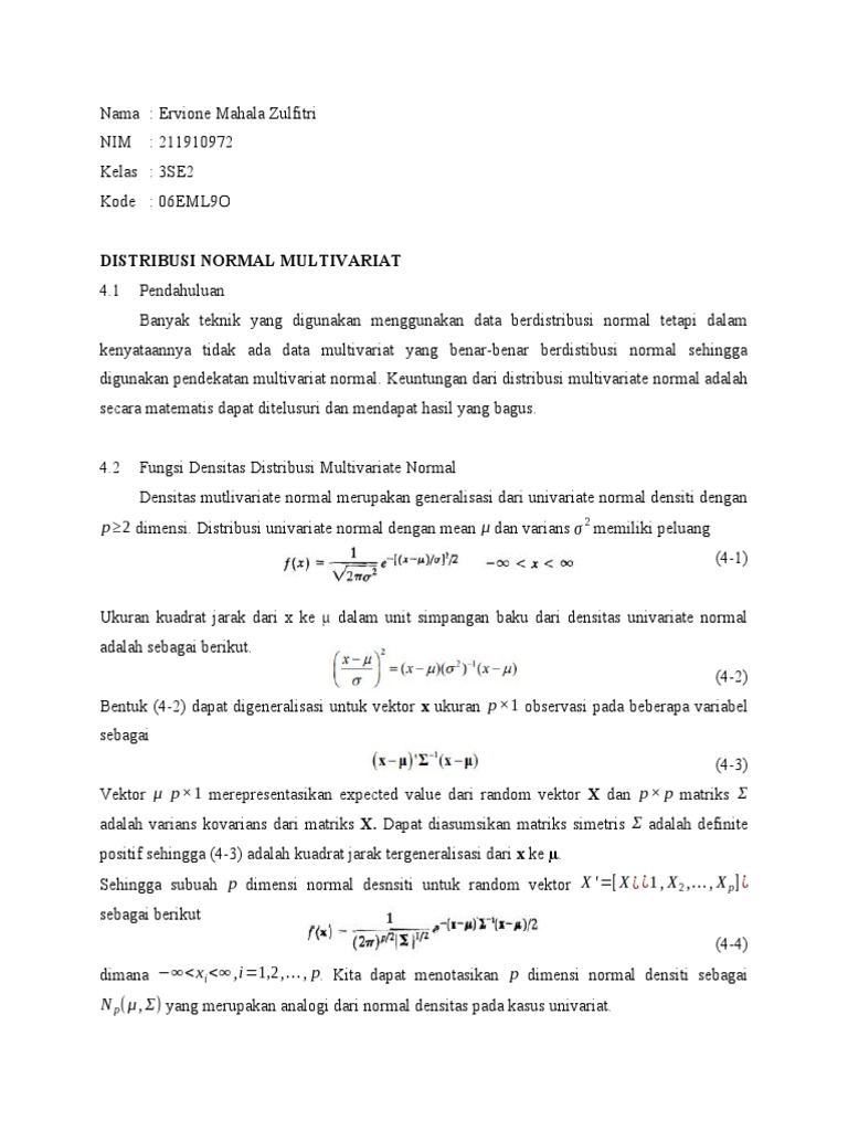 Analisis Peubah Ganda Distribusi Normal Multivariat | PDF